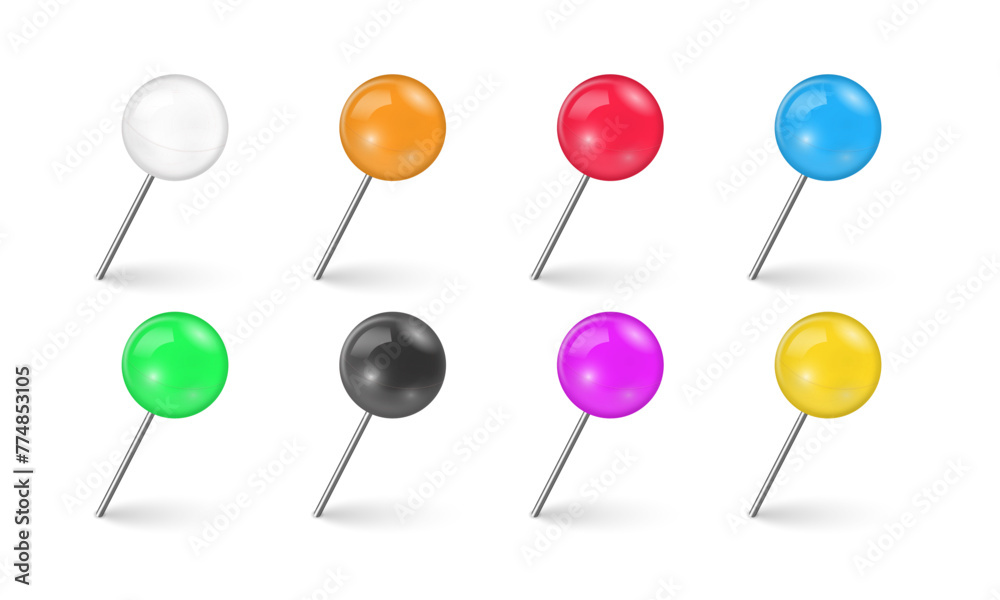 Sewing needle or plastic push pins tacks for paper notice. Set of ...