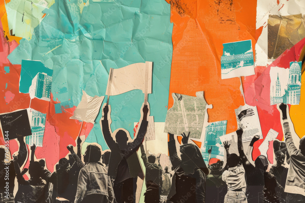 People, collage and creative art made of paper for human rights ...