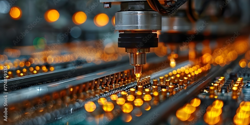 Highly automated machines assembling chips onto lead frames connecting ...