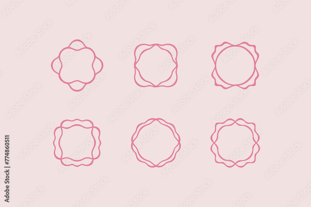 Round and square logo frame set. Handdraw line design decorative ...