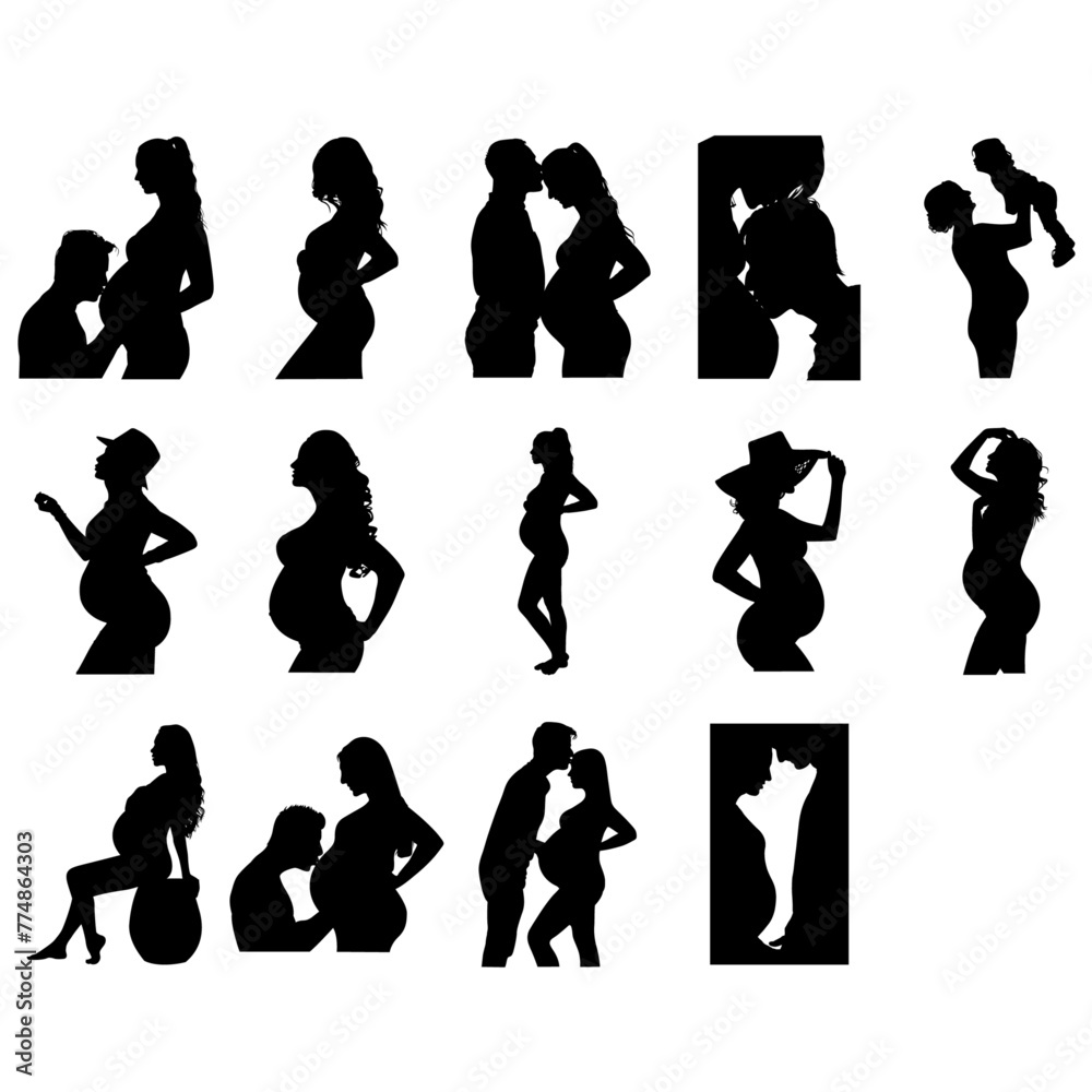 Collection of pregnant woman silhouette, Pregnant couple silhouette ...