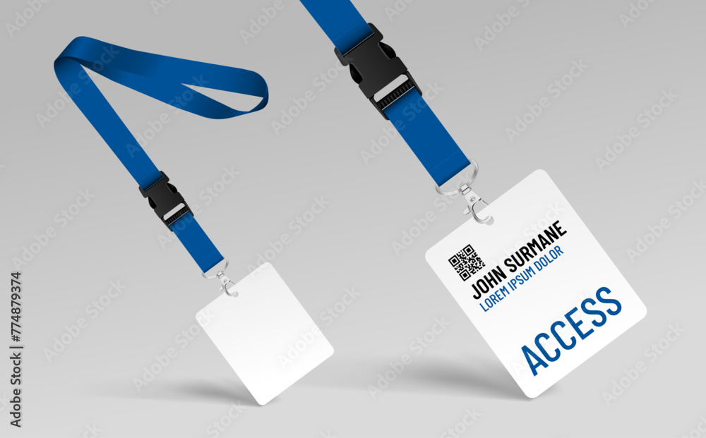 blue Lanyard and badge. Template for presentation of their design ...