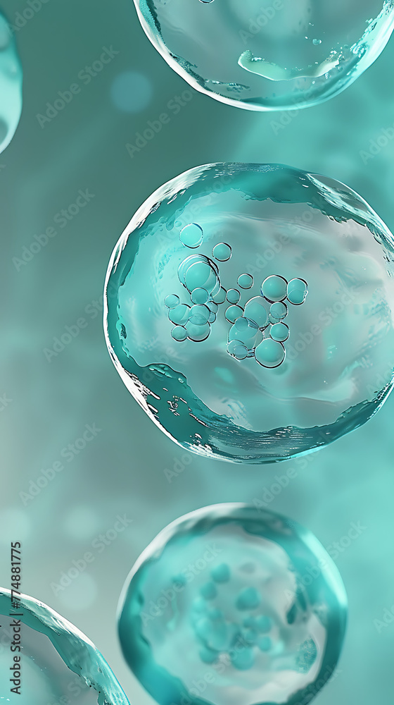 Generative AI science, gene, cell, dna, water, molecule, microscope ...