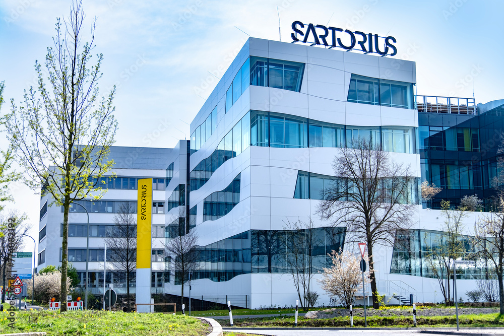 Sartorius company building, biopharmaceutical industry and laboratory ...