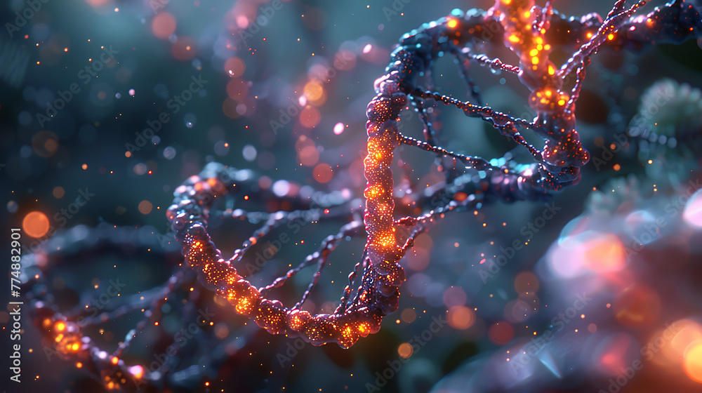 Generative AI science, gene, cell, dna, water, molecule, microscope ...