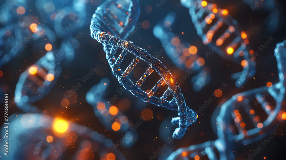 Generative AI science, gene, cell, dna, water, molecule, microscope ...