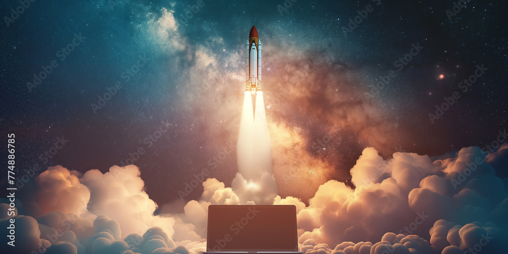 Space shuttle launch illuminating the night sky, symbolizing innovation ...