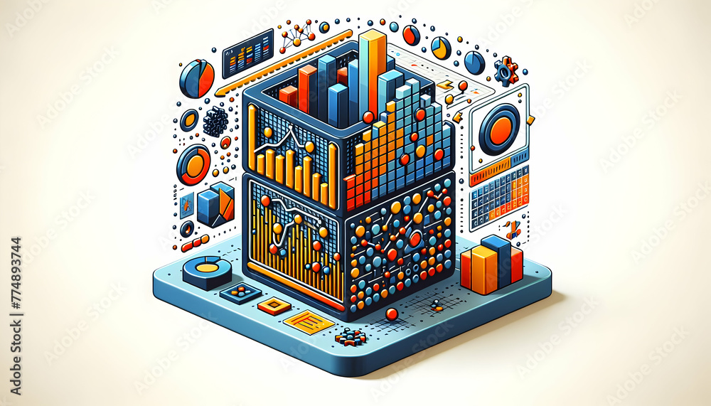 3d flat icon as AI Market Matrix A banner with a matrix style financial ...