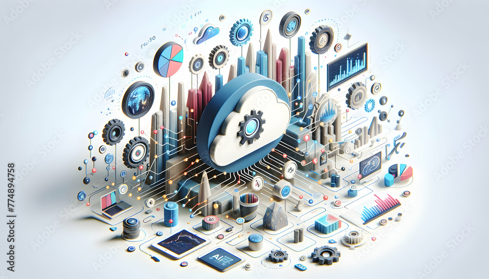 3d flat icon as Economic AI Ecosystem An ad depicting an AI driven ...