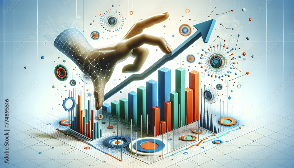 3d flat icon as Financial Fusion A financial chart merging with ...