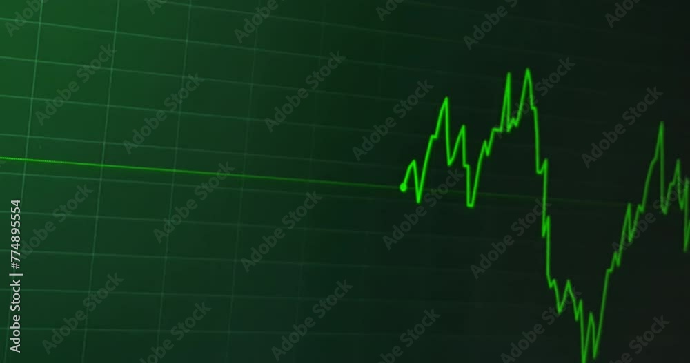 green price trading linear chart and asset symbols, indicating fast ...