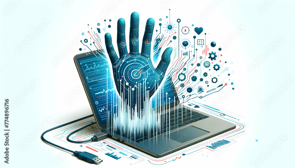 3d flat icon as Interactive Tech Hand over laptop with interactive tech ...