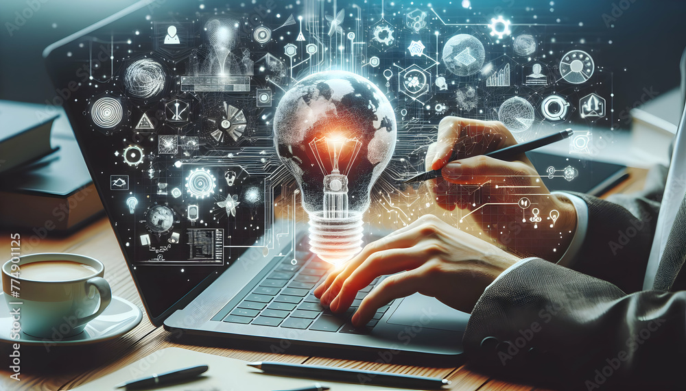 Interactive Blueprint Hand interacting with a laptop displaying an ...