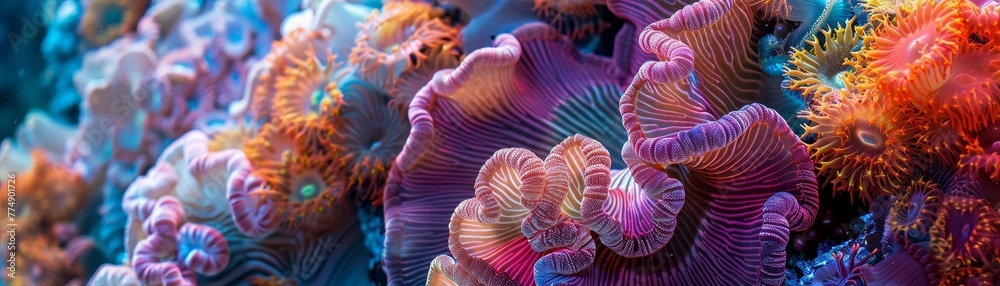 Dive into the micro-details of coral structure where vibrant marine ...
