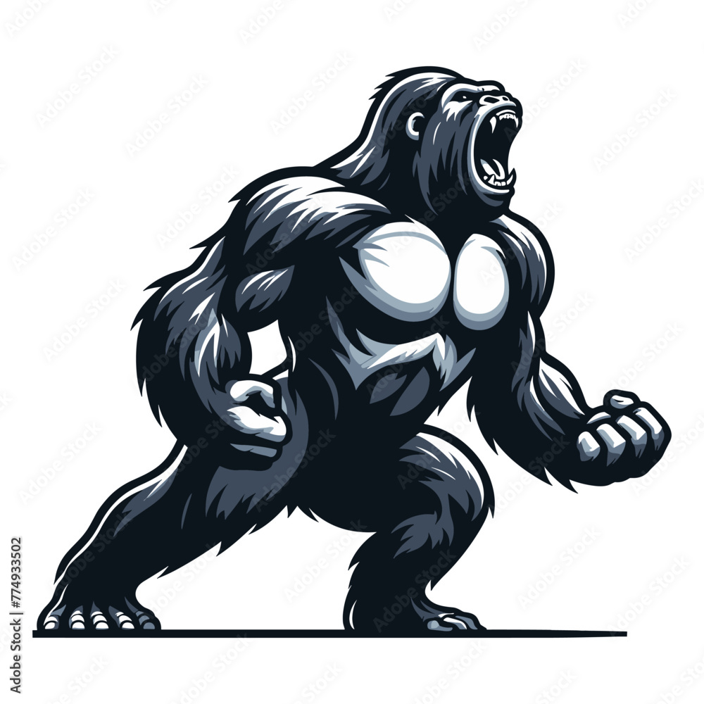 Wild angry gorilla full body vector illustration, primate animal ...