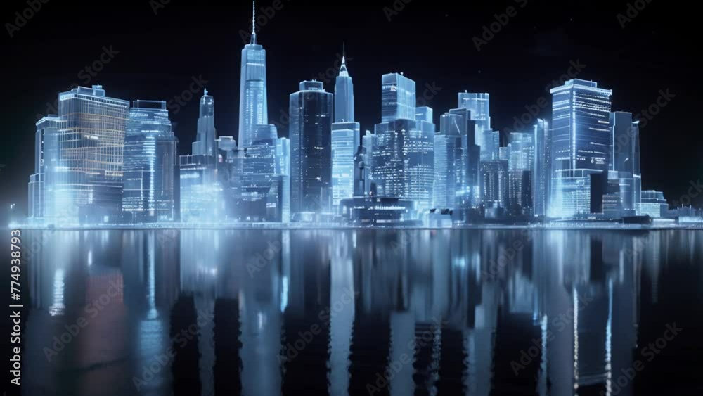 City skyline by night. Modern city skyline neon color skyscrapers in ...