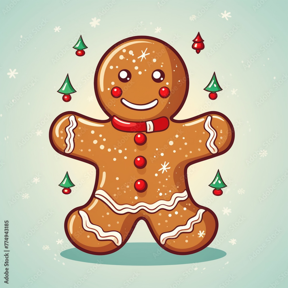 cartoon Christmas drawn gingerbread man many details light background ...