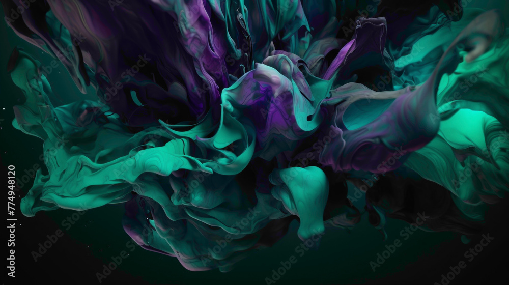 Liquid Luminosity. Luminous shades of ultraviolet and jade green illuminating a liquid canvas ...