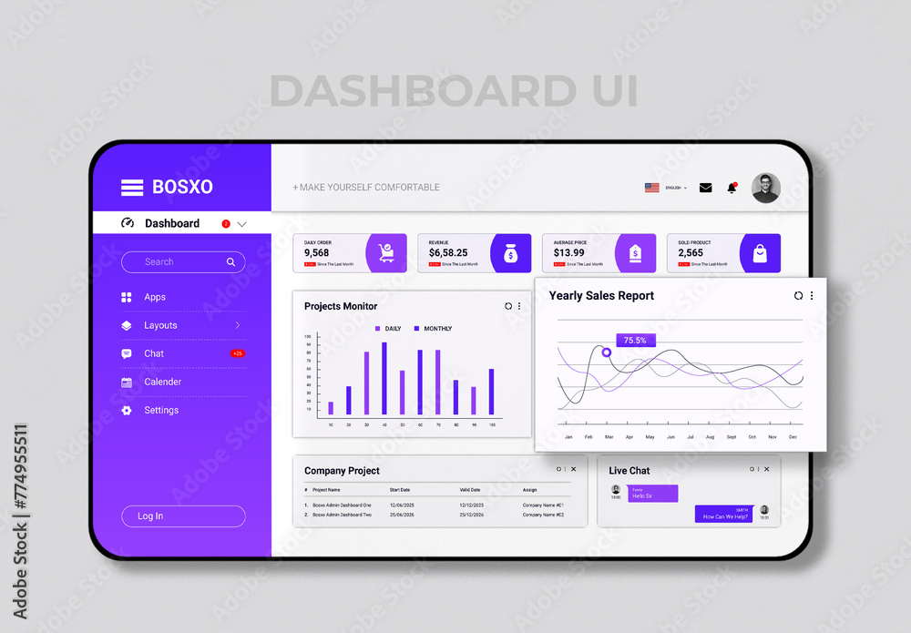 Clean Admin Dashboard UI Template Stock Template | Adobe Stock