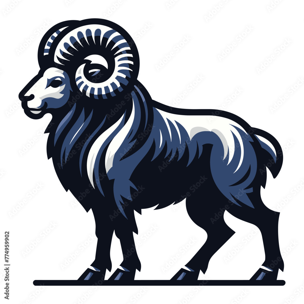 Horned ram bighorn sheep full body vector illustration, animal ...