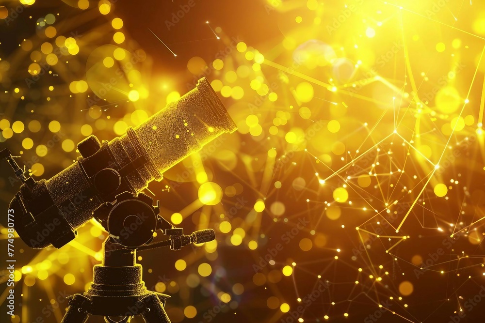 digital yellow telescope icon with glowing data streams symbolizes the ...