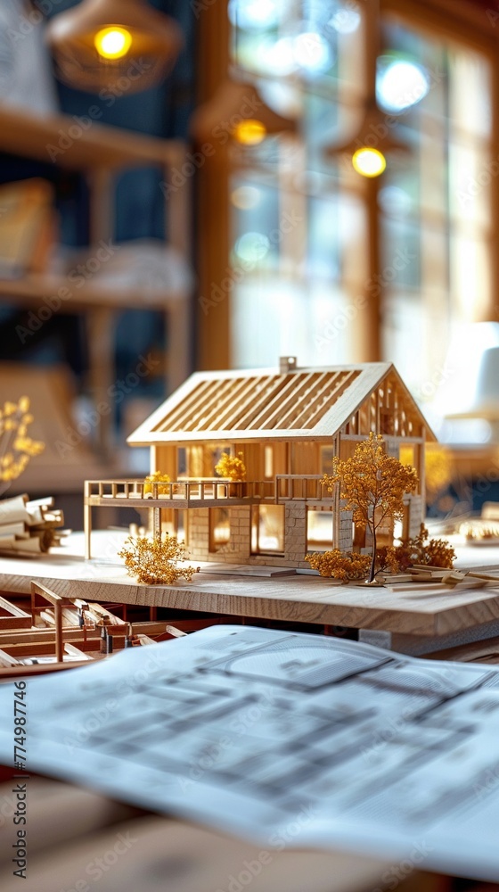 A new residential house in the midst of construction, with wooden ...