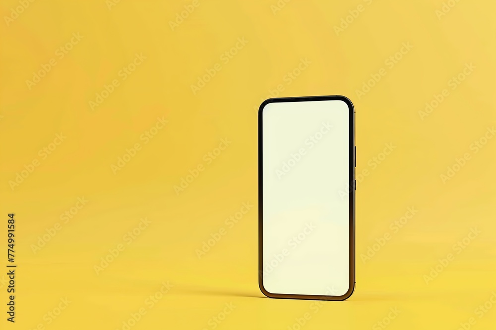 Phone with vertical white screen isolated yellow background. Mock Up ...