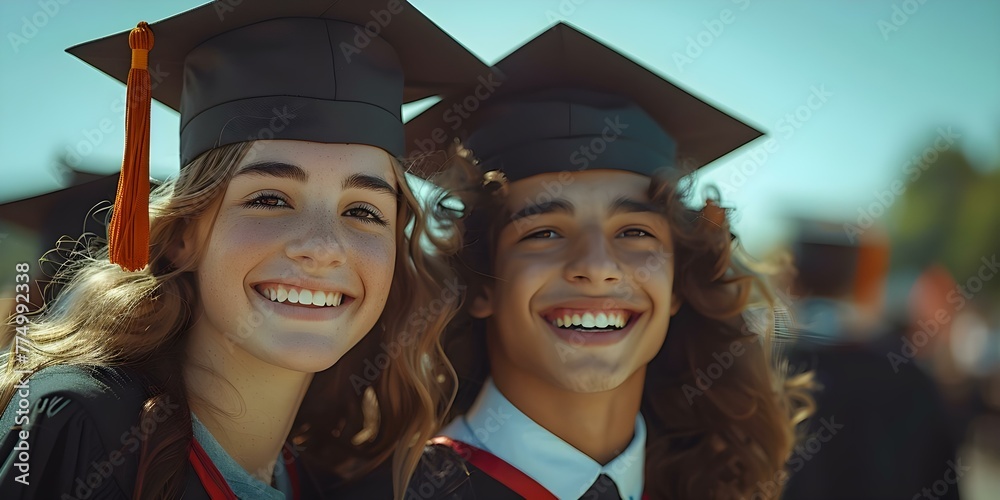 Two graduates celebrating at graduation ceremony. Concept Graduation ...