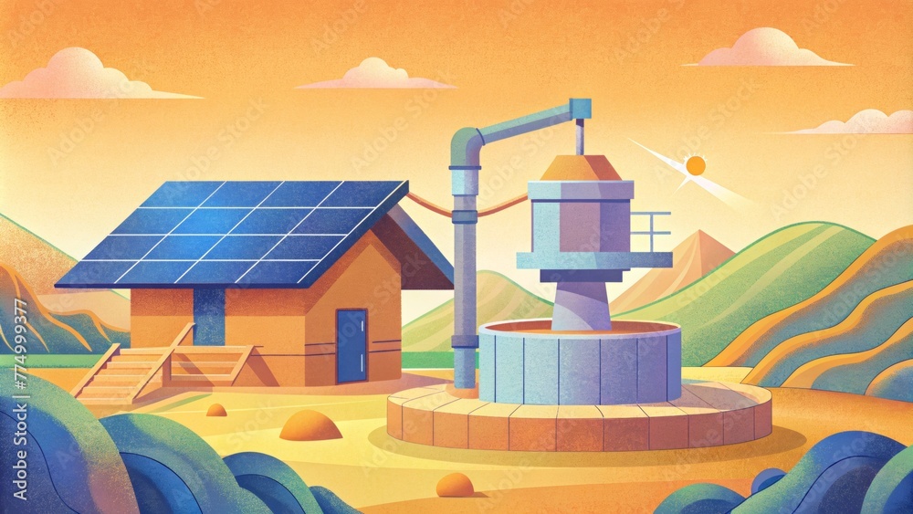 A construction site with a solarpowered water pump and sustainable ...