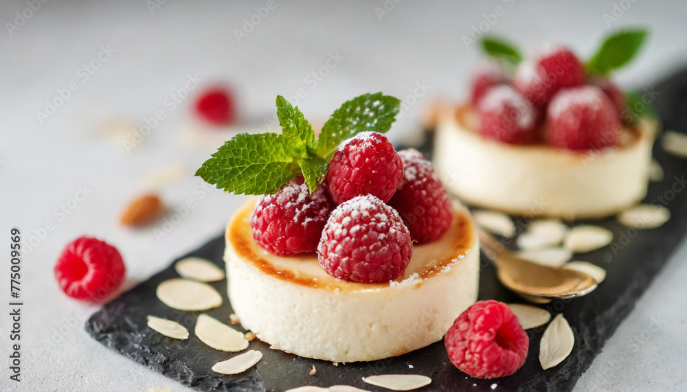 mini cheesecakes adorned with raspberries & almond flakes, sugar-free ...