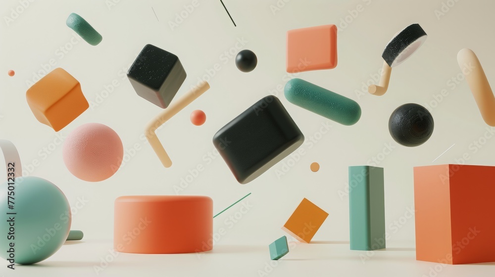 3D render of multiple different sized and shaped matte plastic ...