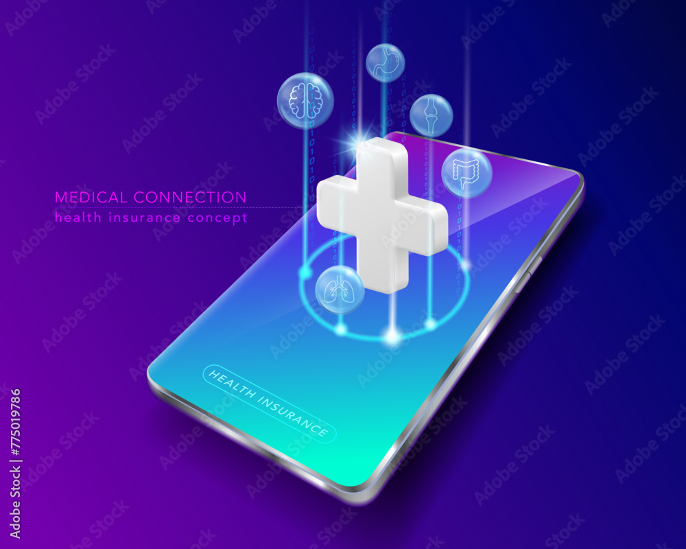 Online health insurance concept and medical connection Insurance covers ...