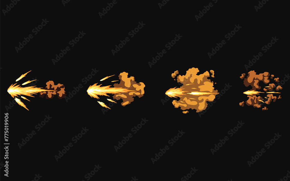 Gun flashes or gunshot animation. Collection of fire explosion effect ...