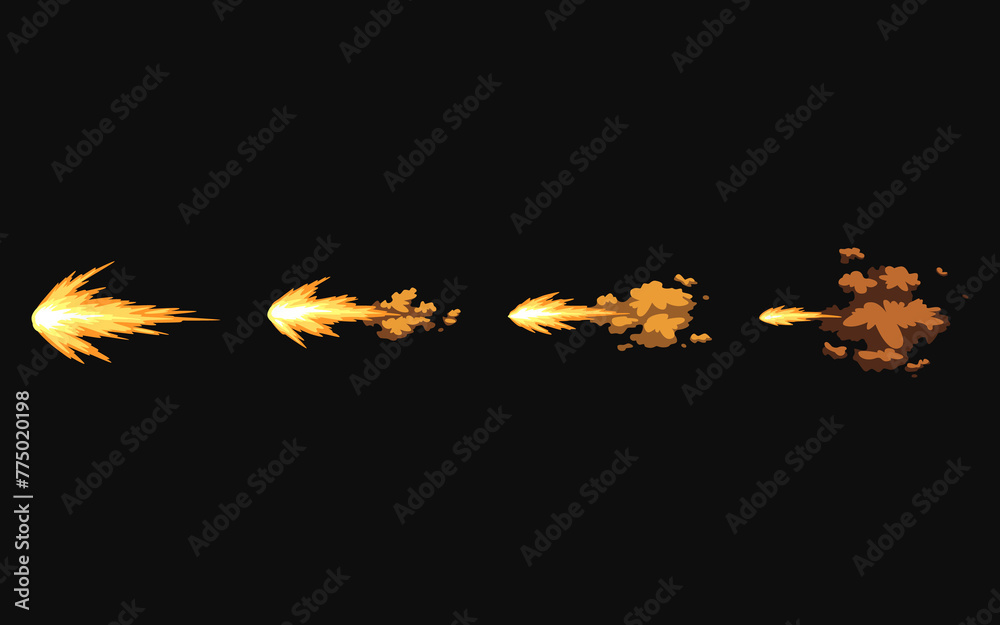 Gun flashes or gunshot animation. Collection of fire explosion effect ...