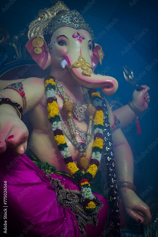 Vertical of the statue of Ganesh in Mumbai for the auspicious Indian ...
