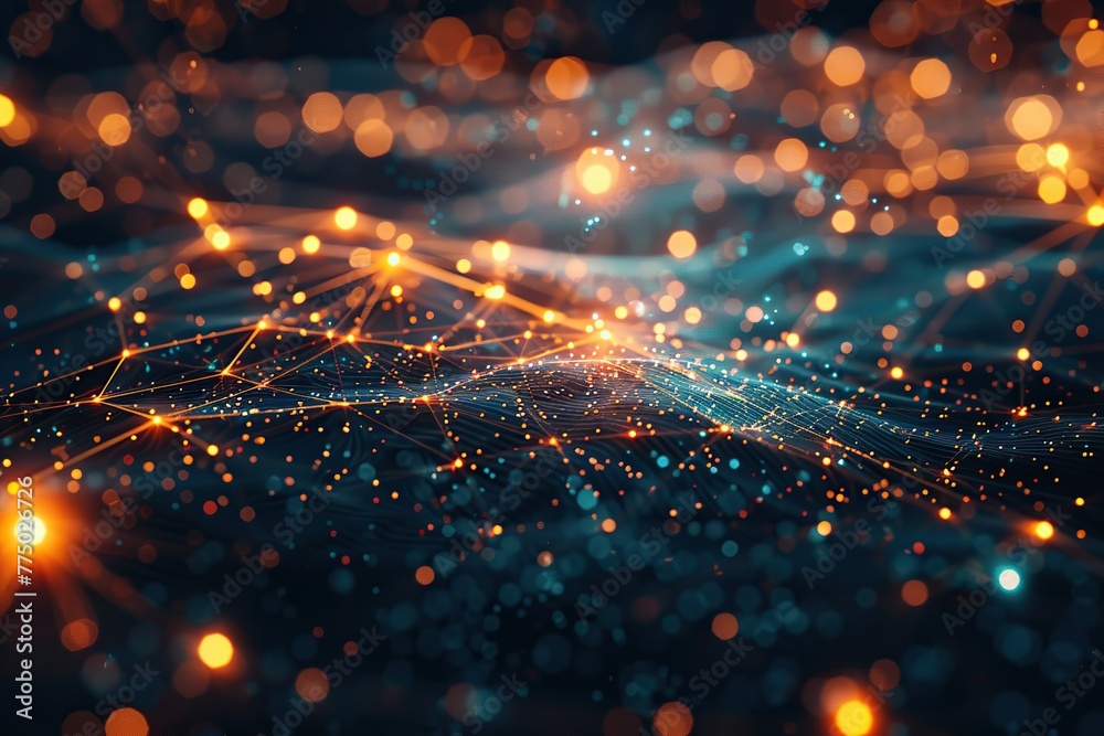 Digital network of interconnected nodes and lines, symbolizing the complexity, fluidity of AI ...