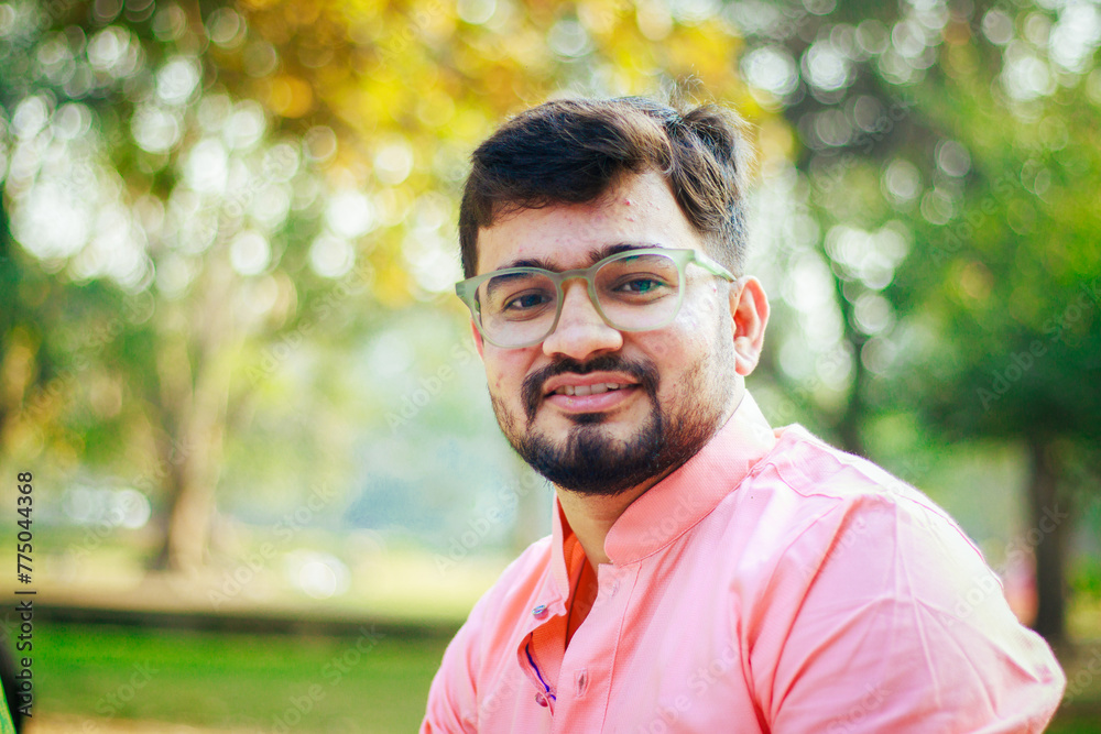 Portrait of Cheerful Happy handsome indian man looking in front of the ...