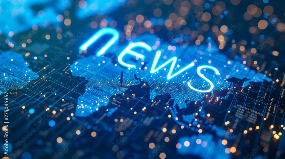 stylized logo on a blue background. Behind the text is the outline of a ...