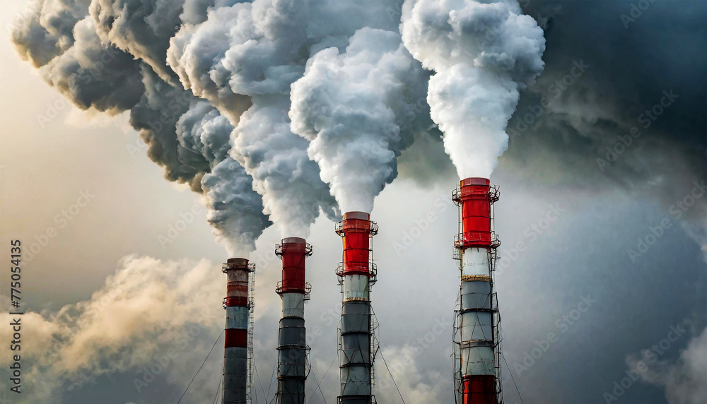 Pollution from industrial fumes and global warming concept. Closeup of ...