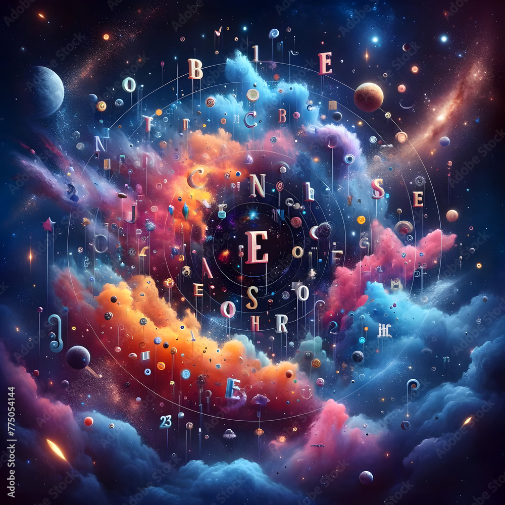 visualization of particle, typography, alphabet, spaces, cloud Stock ...