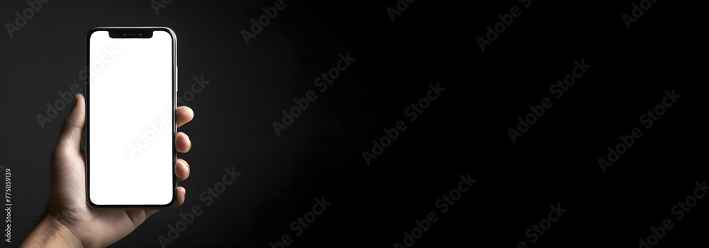 modern smartphone with transparent screen in left hand on black ...
