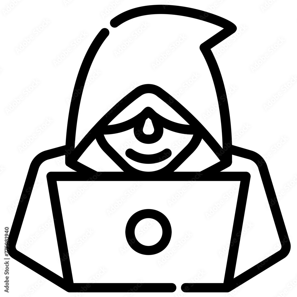avatar hacker. vector single icon with a dashed line style. suitable ...