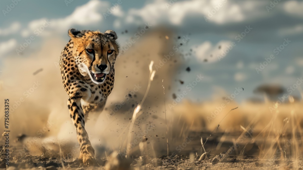 Cheetah running in the wild, dust flying - An action-packed image ...