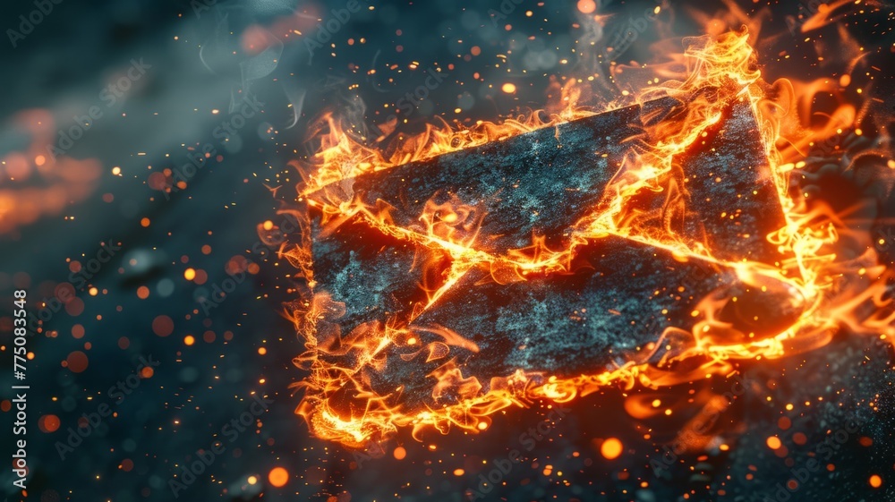 Burning envelope with fiery edges and sparks - An envelope consumed by ...