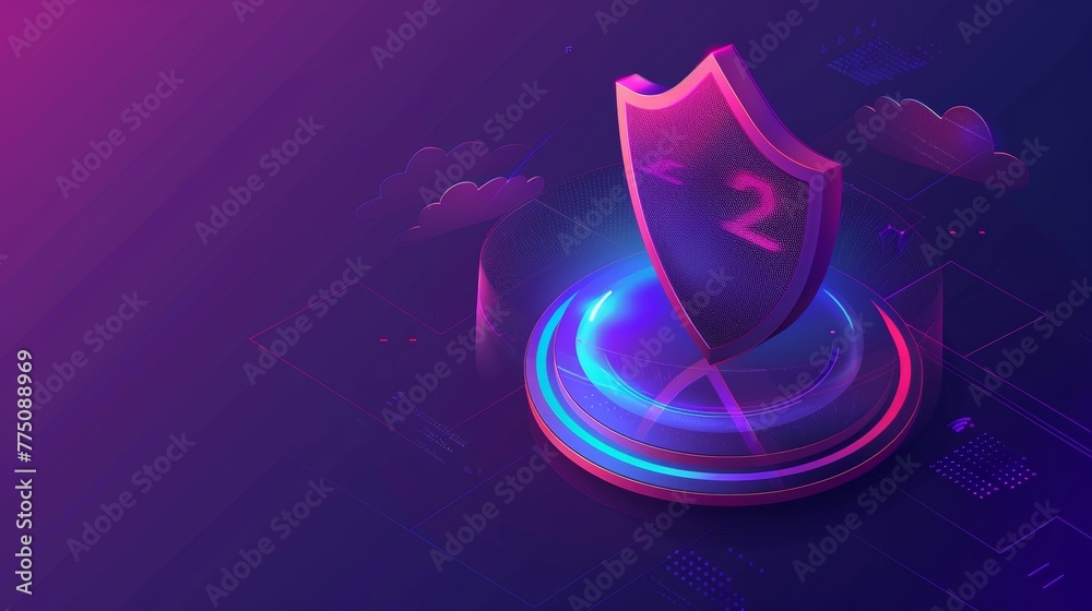 Data integrity in internet data. Symbol of shields protecting icon man ...