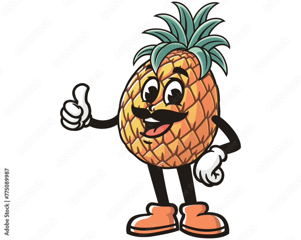 Pineapple With Mustache Cartoon Mascot Illustration Character Vector Clip Art Hand Drawn Stock