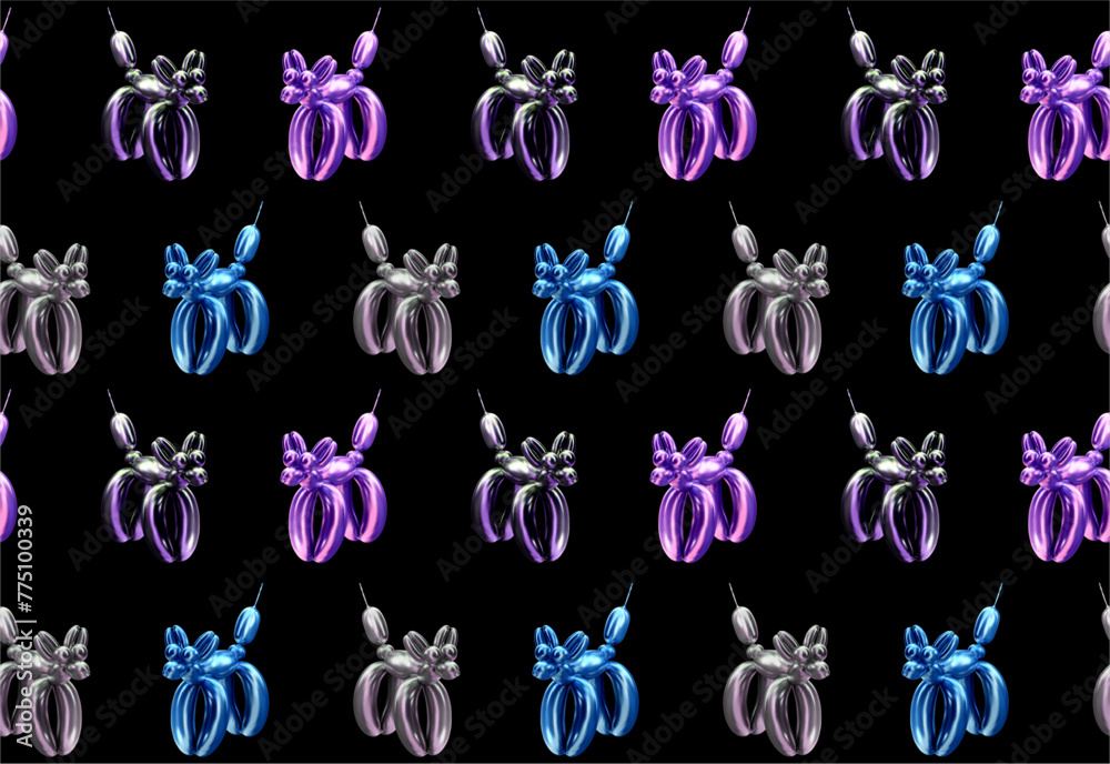 Seamless pattern with inflatable toy in y2k style. Balloon dog with ...