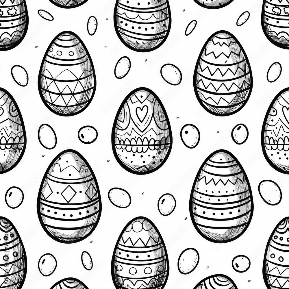 Pysanka. Hand drawn black lined easter eggs. Eggs with rhinestones ...