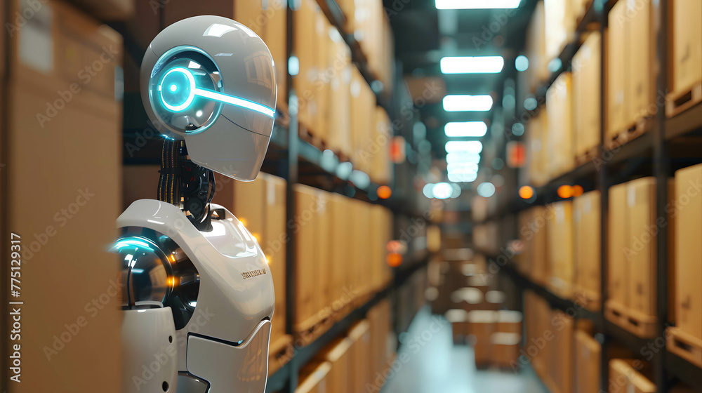 AI assistant managing inventory levels of cardboard boxes in a fully ...