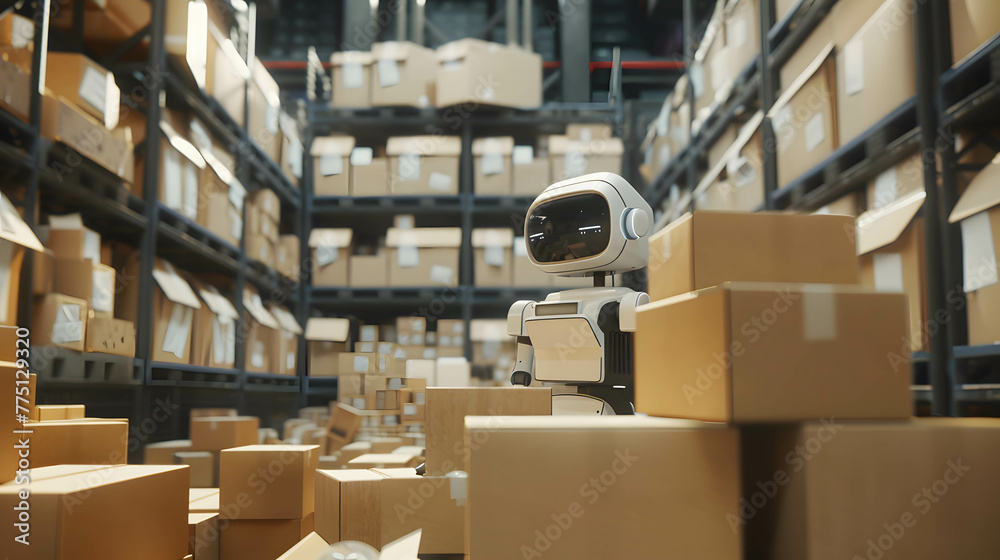 AI assistant managing inventory levels of cardboard boxes in a fully ...
